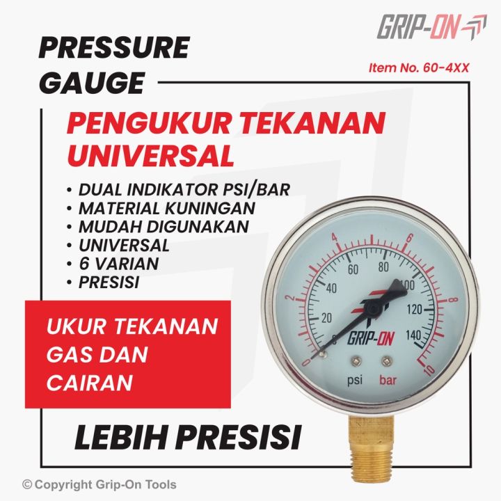 Grip-On Pressure Gauge - Alat Ukur Tekanan - Manometer 25Bar | Lazada ...