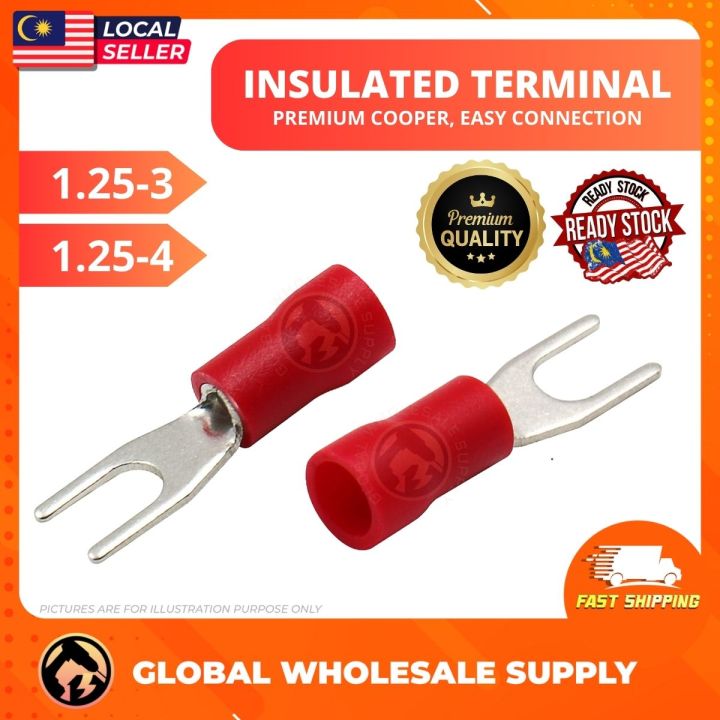 1PC SV1.25-3 / SV1.25-4 Insulated Terminal Y Lug Fork Terminal (RED ...
