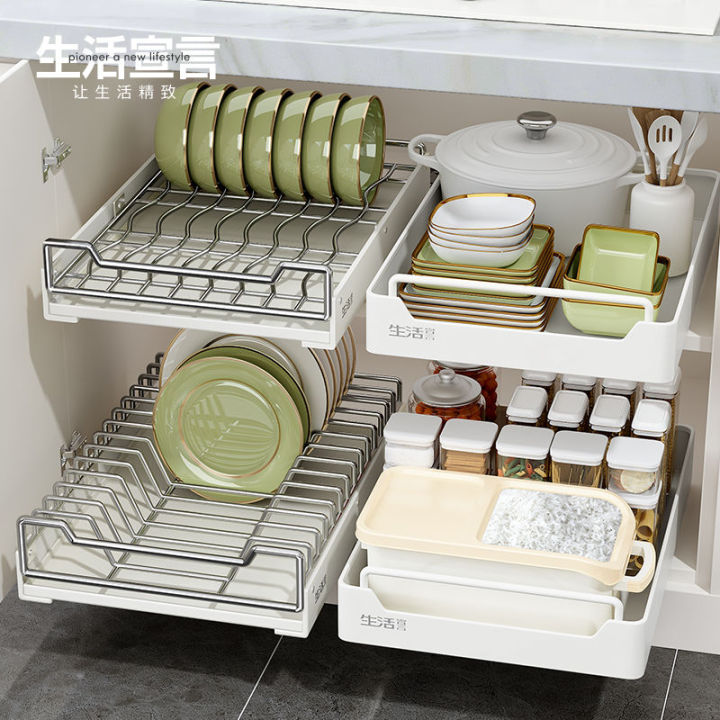 No Install Dish Rack Cabinet Basket Pull Out Drawer Style Dish Rack ...
