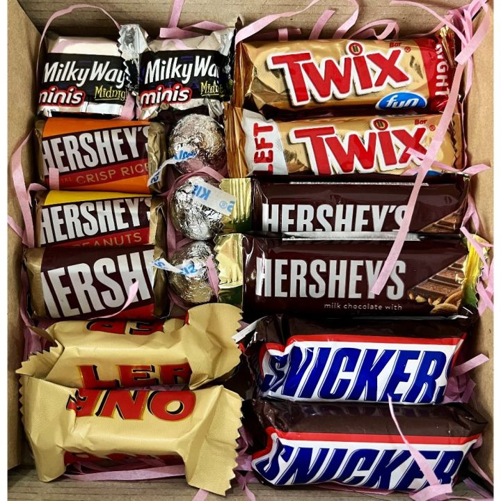 CHOCOLATE GIFT BOX 16 PIECES SMALL BOX- TWIX HERSHEY'S SNICKERS MILKY ...