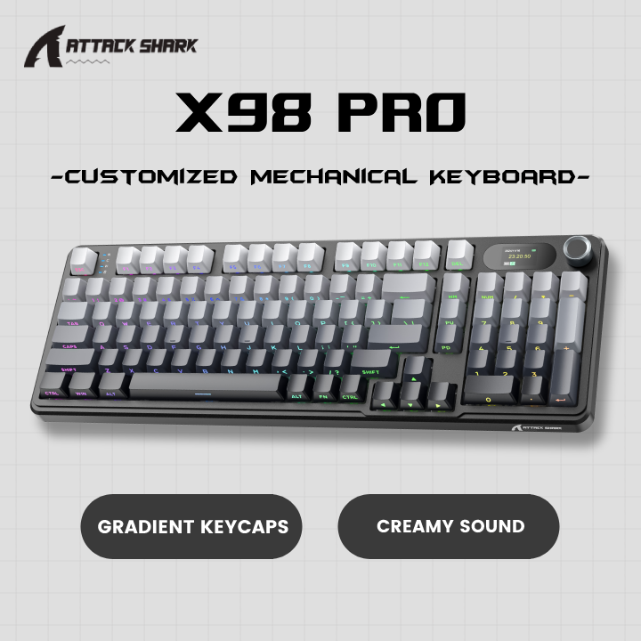 ATTACK SHARK X98 Pro Tri-Mode 95% Wireless Gasket RGB Backlit Hot ...
