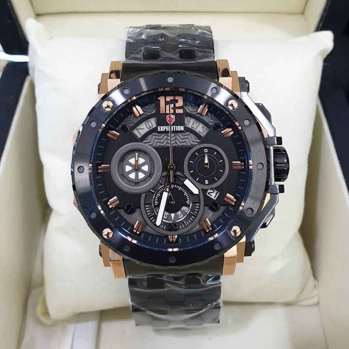 Expedition Original E6402 Jam Tangan Pria Stainless Black Rose Gold ...
