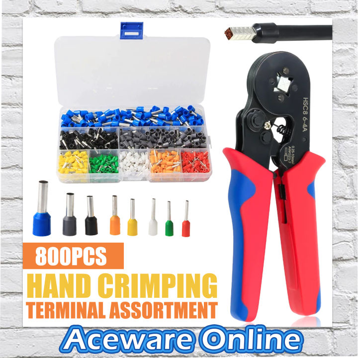 HSC8 6-4A 800pcs Ferrule Crimper Plier Kit 0.25-10mm2 Tubular Terminal ...