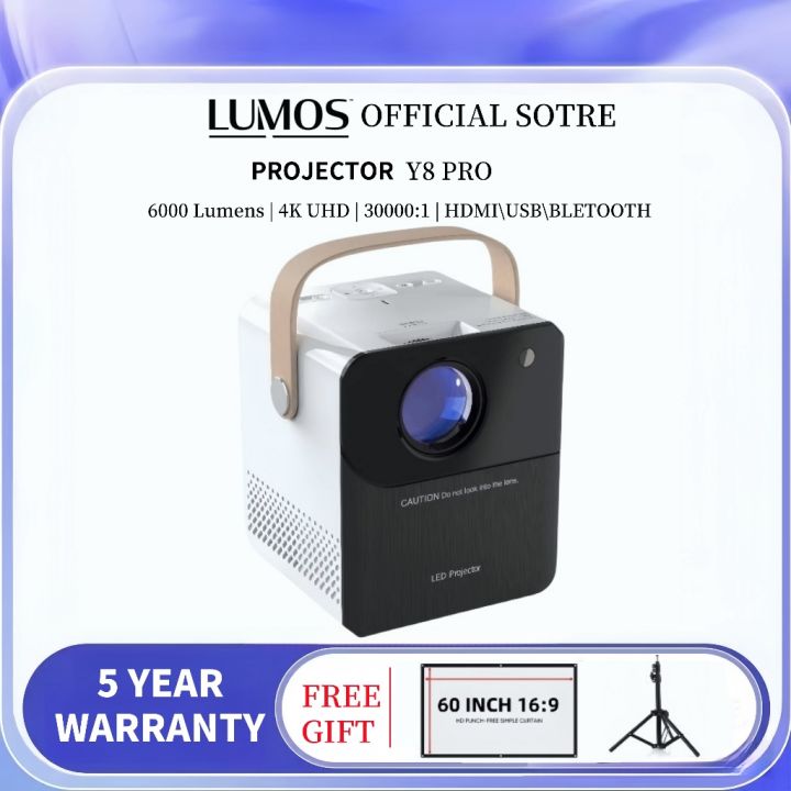 LUMOS Projector Y8 PRO Portable Smart 6000 Lumens 4K UHD WiFi Bluetooth HDMI USB Projector ...