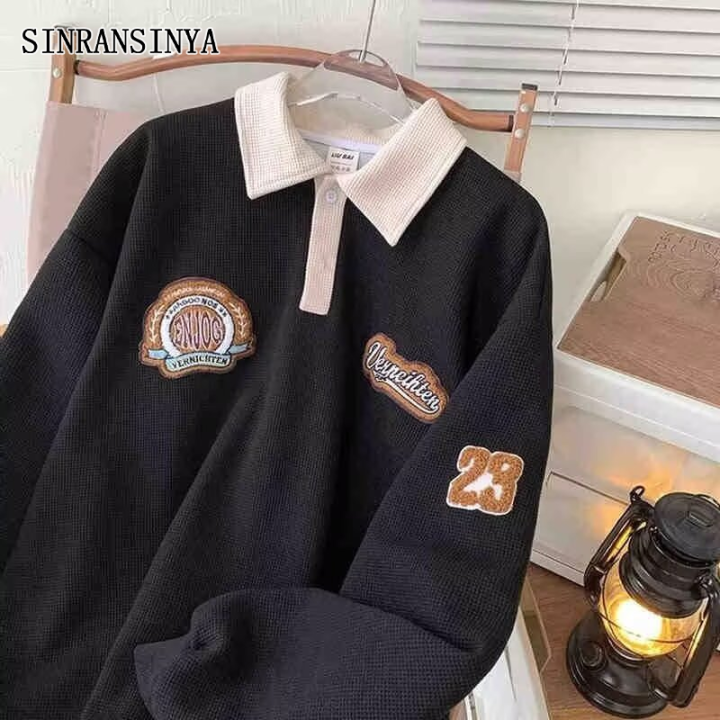 SINRANSINYA丨เสื้อโปโลผู้ชายฤดูร้อนสไตล์วินเทจอเมริกันเทรนดี้และสบายๆ ...