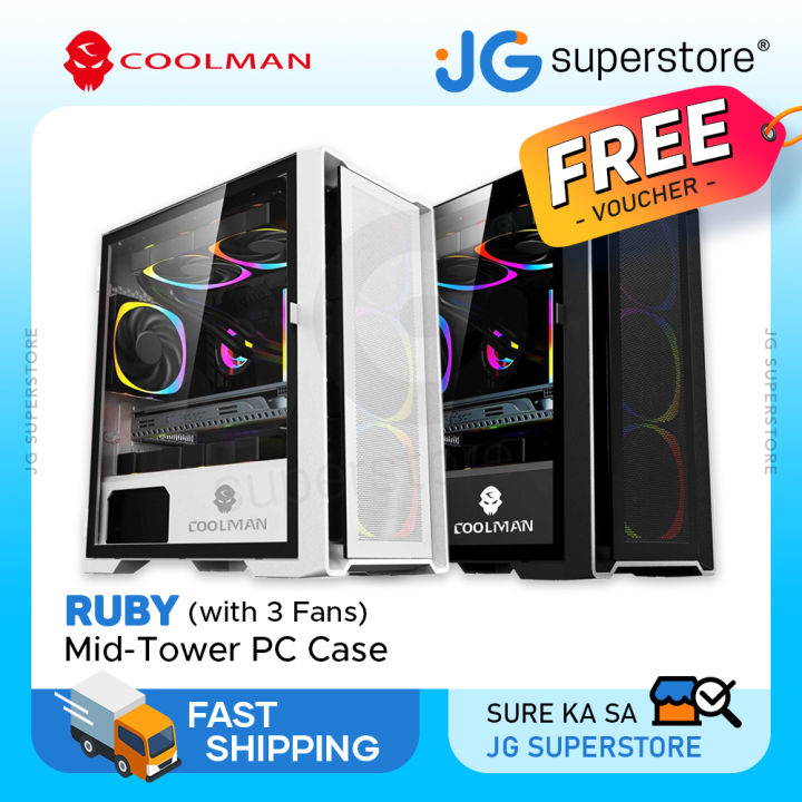 Coolman Ruby Mid-Tower Micro-ATX Gaming Case Case with 3 RGB Color Fans ...