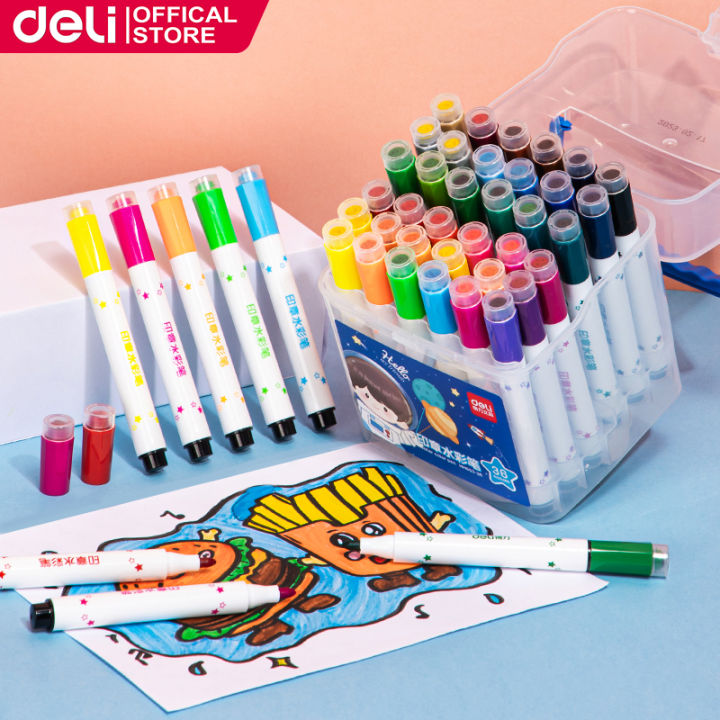 Deli 12/24/36 Color Dual Head Coloring Brush Pen Marker Watercolor Pen ...