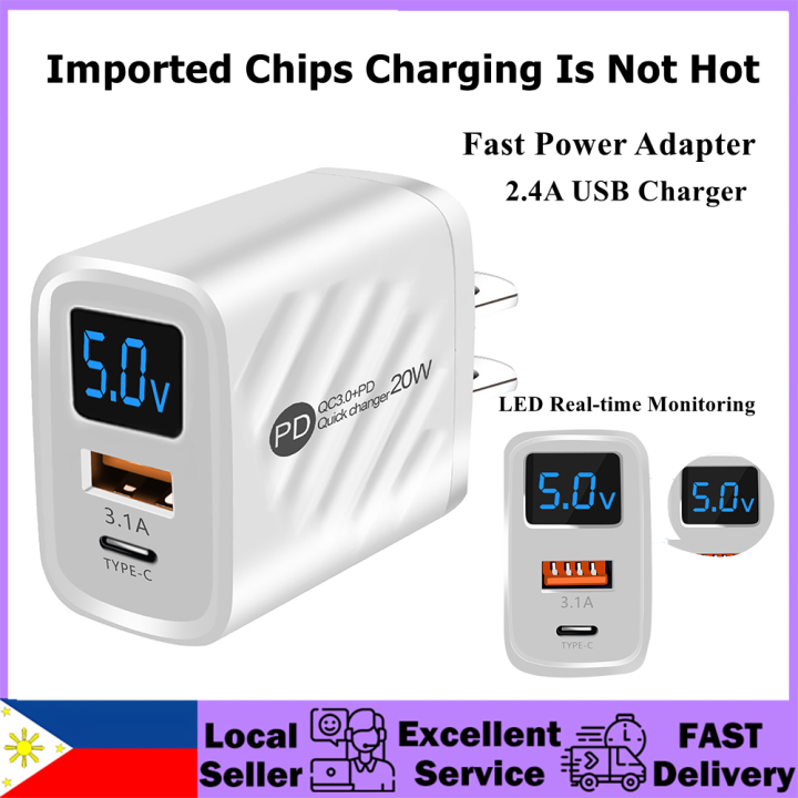 【Fast Delivery】5V 2.4A Fast Charging Head Digital Display USB+Type-c ...