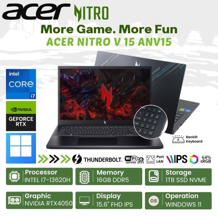 Laptop Gaming Acer Nitro V 15 ANV15 51 78VP RTX4050 i7 13620H 16GB 1TB ...