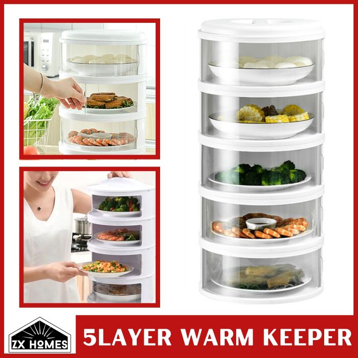 ZX HOMES 5 Layer Transparent Stackable Dish Cover Food Warm Keeper ...