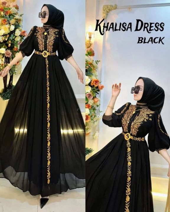 COD Khalisa Dress BUSUI Ceruty Bordir Bordir Dress Lebaran Wanita Terbaru 2024 Mewah Viral ...