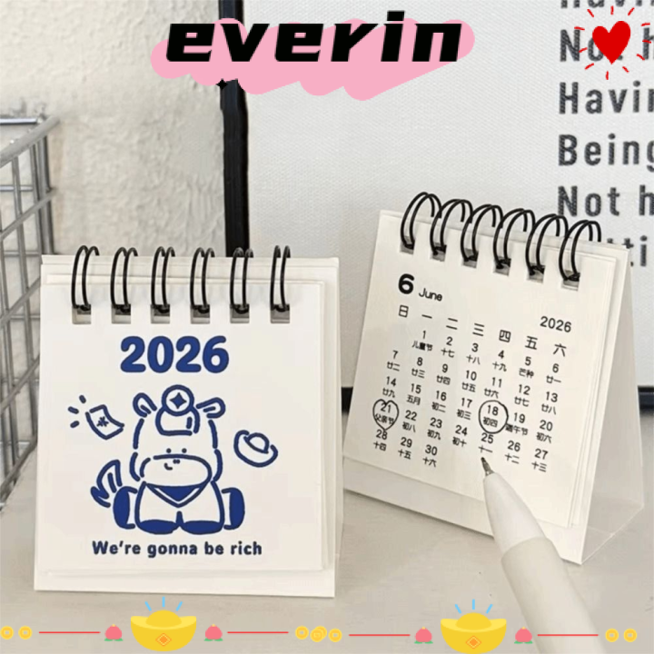 EVERIN Mini 2026 Desk Calendar Cartoon Portable Coil Calendar Schedule ...