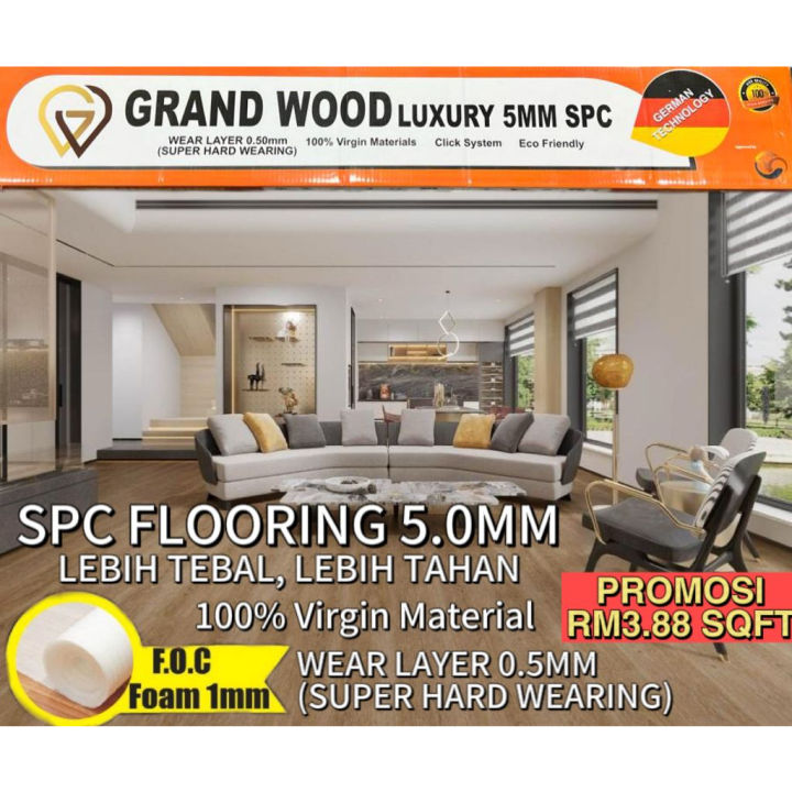 5MM Xtra Big Size 7.6inchi SPC Flooring (Interlocking) + FOC PE Foam ...