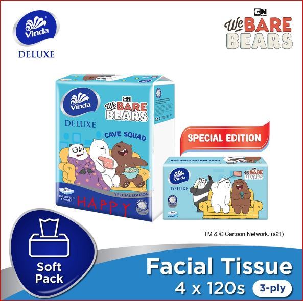 VINDA DELUXE WE BARE BEARS SOFT PACK 3 PLY FACIAL TISSUE LARGE l 4 x ...