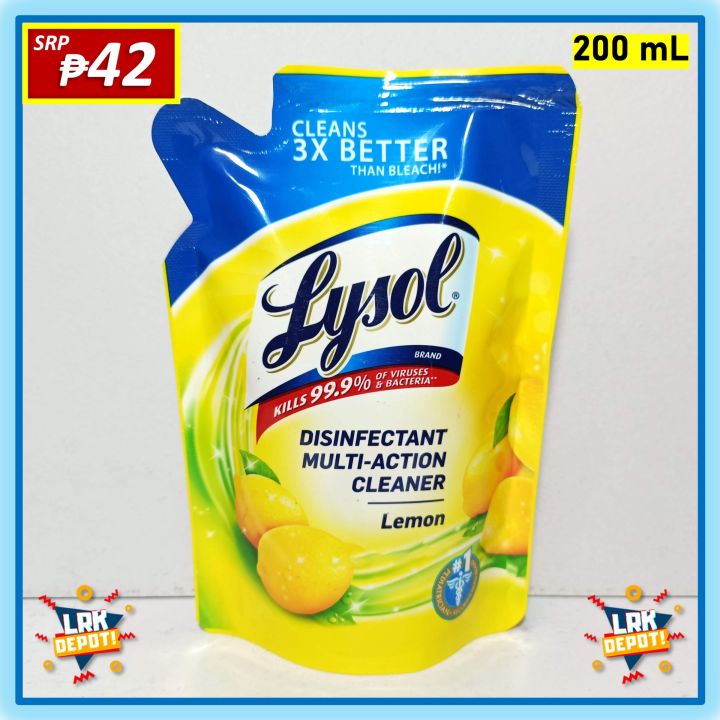 LYSOL Disinfectant Multi-Action Cleaner (Lemon) 200 mL - Clean Fresh Multi-Surface Cleaning ...