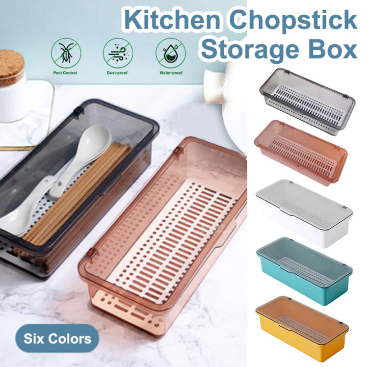 Utensils and Chopstick Plastic Storage Box with Drainer and Cover ...