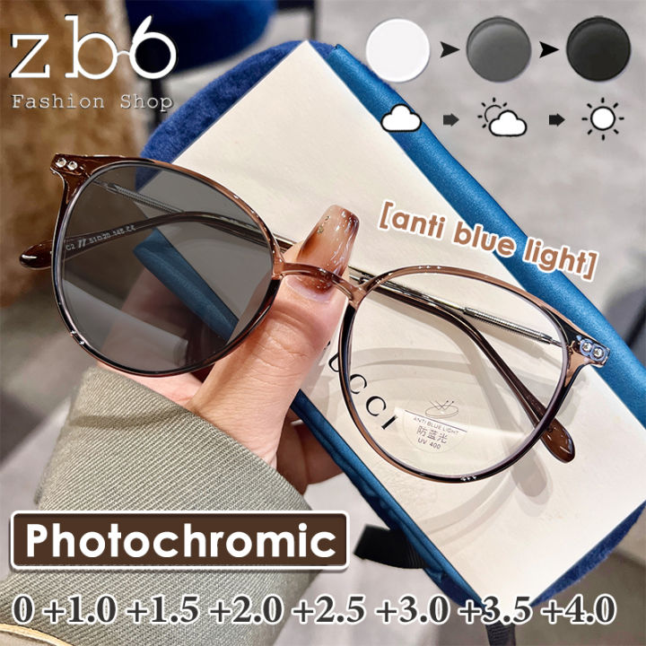 TR90 Photochromic Reading Glasses For Women Blue Light Filter Far Sight ...