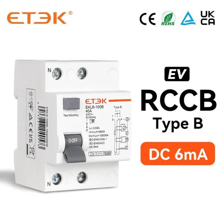 ETEK RCD DC Earth Leakage Circuit Breakers RCCB 10KA 1P+N 2P 4P 2Poles 4Poles 40A 63A 30mA Type ...