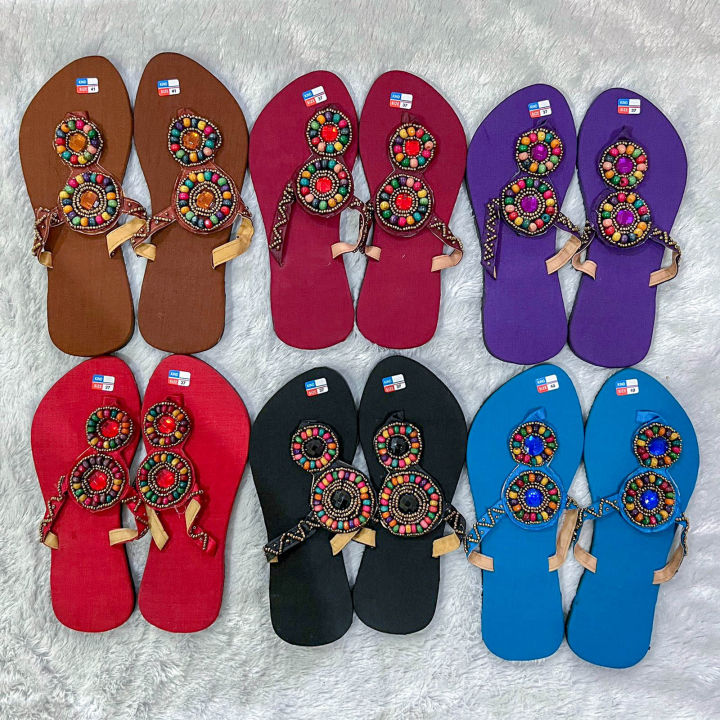 Sepatu sandal wanita sendal jepit etnik pelangi batu permata antik oleh ...