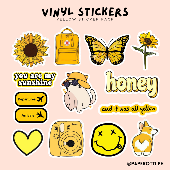 Yellow Sticker Pack | Cute Water Proof Vinyl Stickers | Sold Per Pack ...