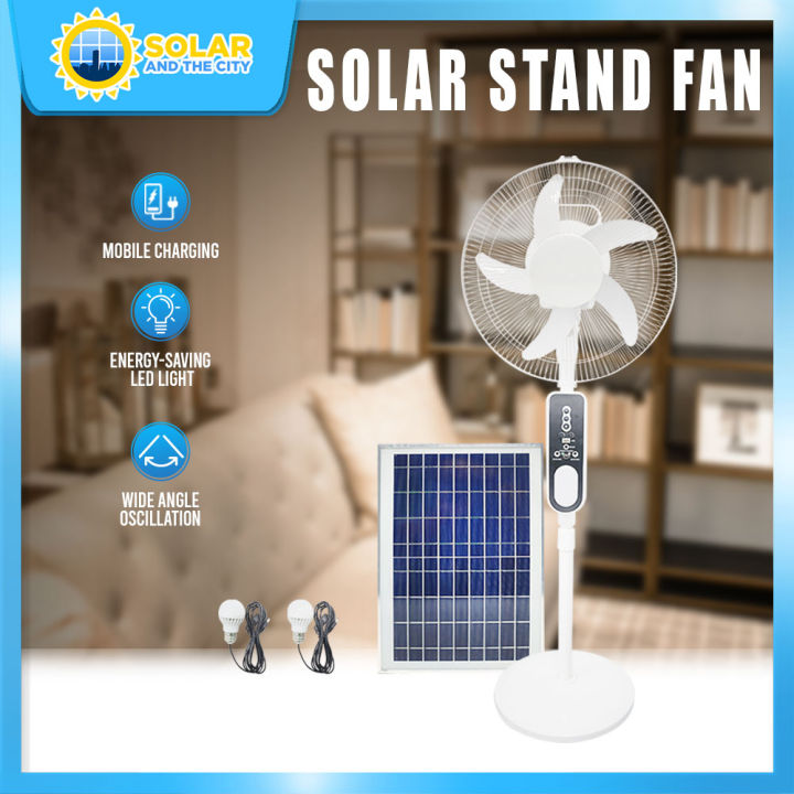S&C 16 inch AC/DC Dual Power Rechargeable Stand Fan Solar Fan with Led ...
