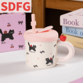 SDFG với ống hút Cốc cà phê gốm Mẫu mèo dễ thương có tay cầm Cốc nước ...
