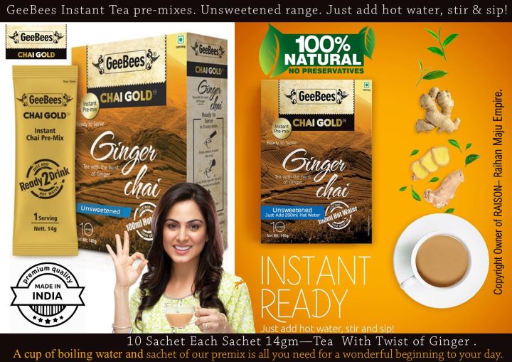GeeBees Instant Ginger Tea pre-mixes 10 Sachets Each Sachet Tea With ...