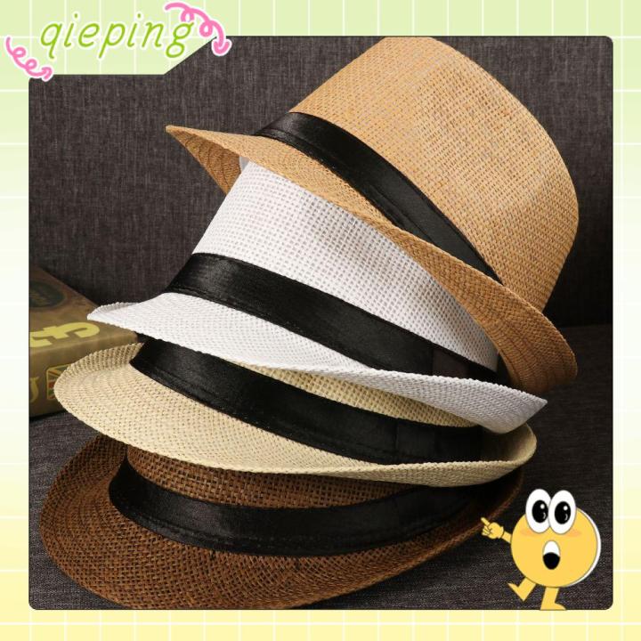 QIEPING Summer Gangster Cap Beach Jazz Dress Hat Sun Hat Straw Panama ...