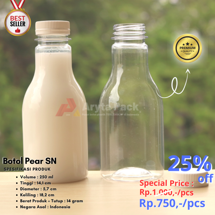 Botol plastik PET 250ml pir pear minuman jus susu kopi tutup SN warna ...