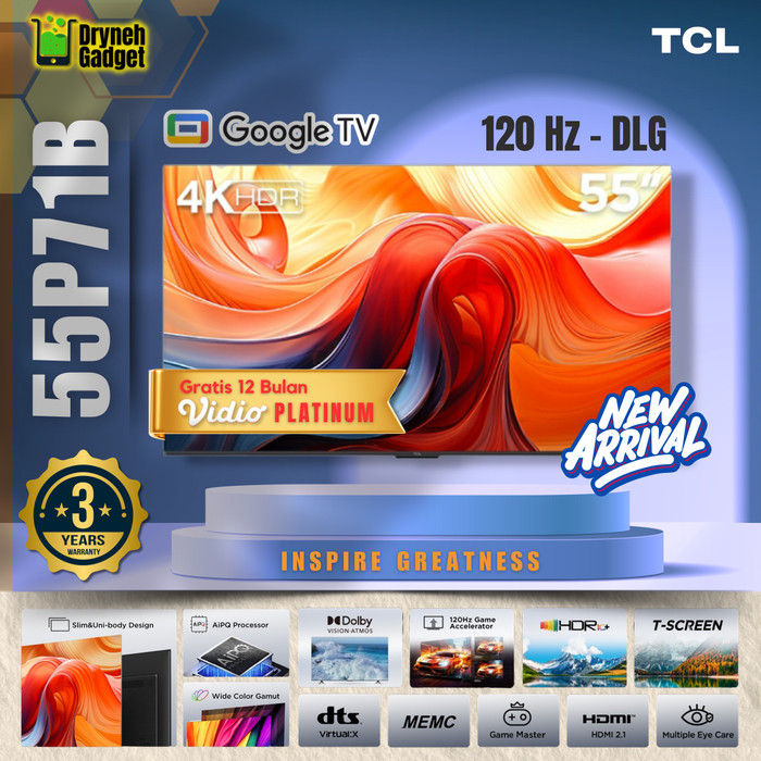 TCL 55P71B Smart Google TV 55" 4K 120Hz Android 12 Dolby Vision Atmos ...