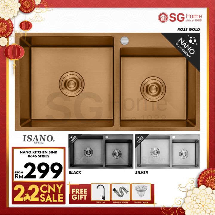 Isano B8646 Premium Nano Kitchen Sink Stainless Steel Under/Top Mounted ...