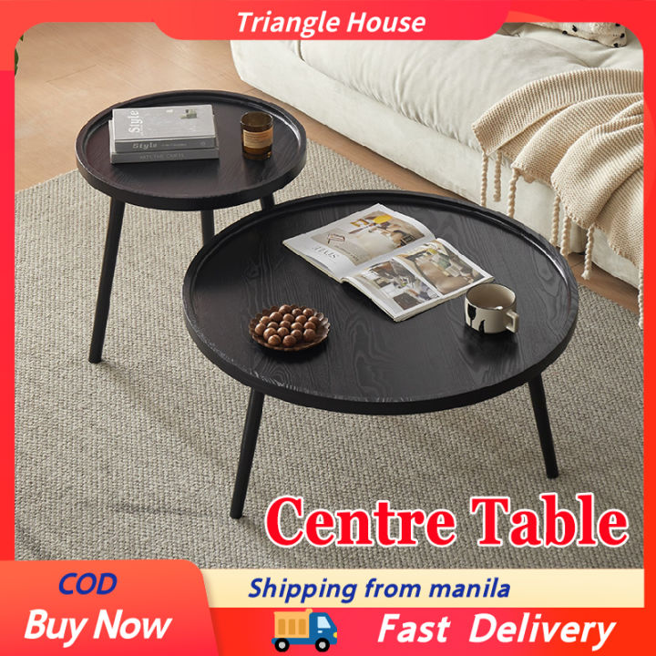 2 PCS Nordic Style Coffee Table Round Oval metal center table, double ...