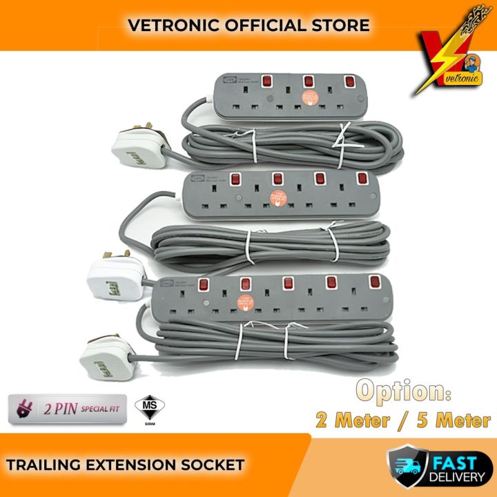 3 Pin Extension Socket SIRIM Approved with Special 2 Pin Fit 2000W Wire ...