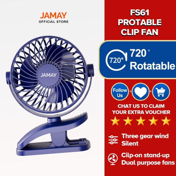 JAMAY FS61 Portable Clip Fan 5000mAh Rechargeable Mini Desktop Fan ...