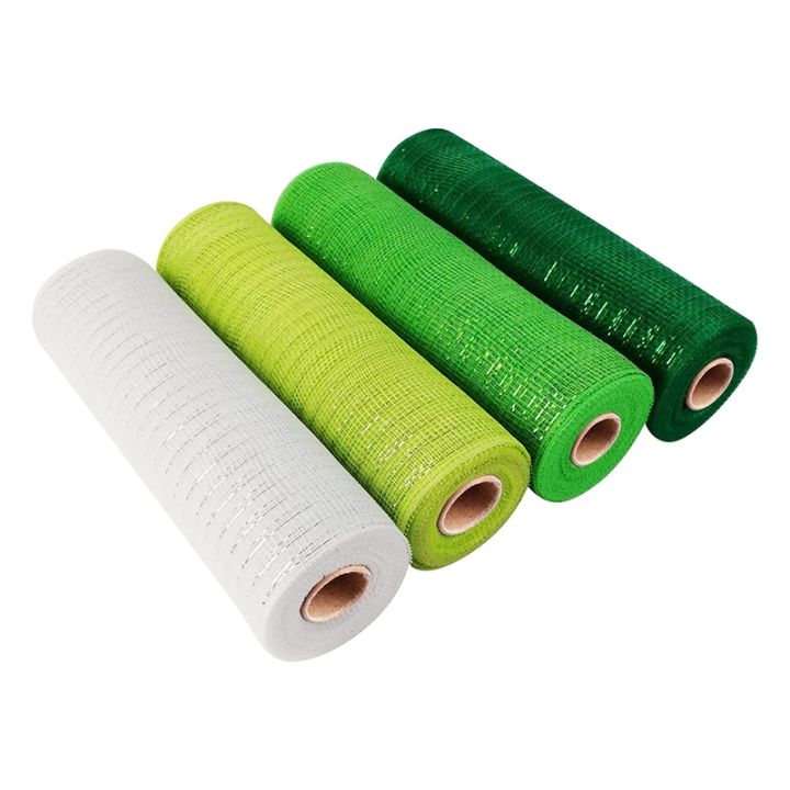 (UPGC) 4 Roll Plastic Mesh Green White Wired Edge Ribbon 10 Inch X 30 ... (UPGC) 4 Roll Plastic Mesh Green White Wired Edge Ribbon 10 Inch X 30 ...