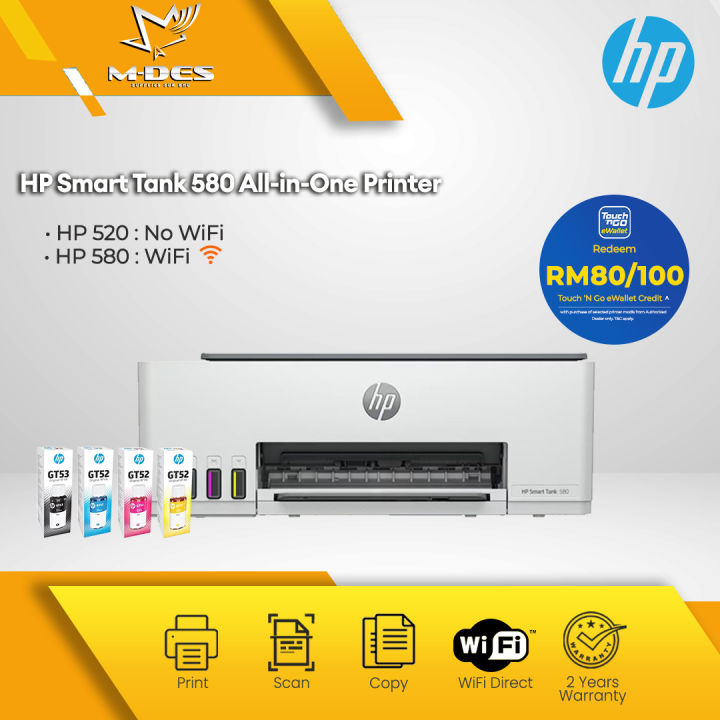 HP Smart Tank 520 / 580 Wifi All In One A4 Color Refill Ink Tank ...