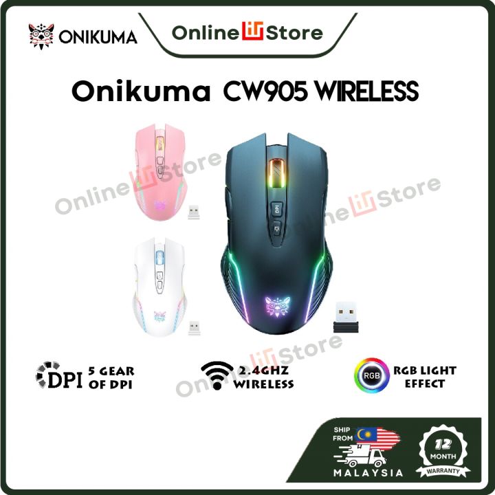 Onikuma CW905 Black RGB Wireless Gaming Mouse, Rechargeable Computer ...