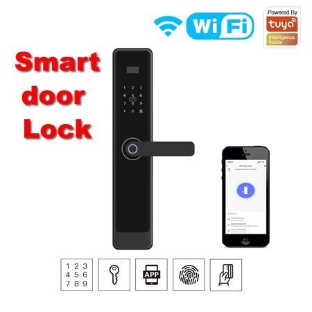 Smart door lock fingerprint key password swipe card remote Tuya APP ...