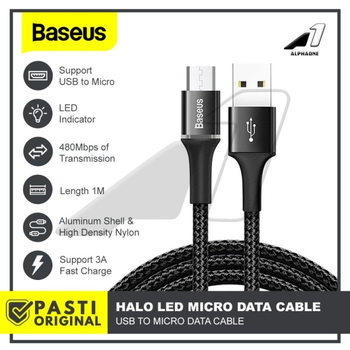 BASEUS Kabel Data Micro USB Halo LED Casan HP Charger Fast Charging 3A ...