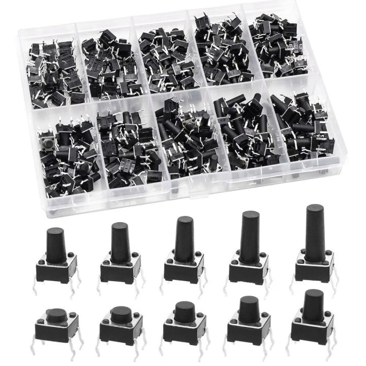 Persi 200pcs Mini Tactile Push Button 6x6 Mm 4 Pin Pushbutton Switches Practical Micro Momentary 