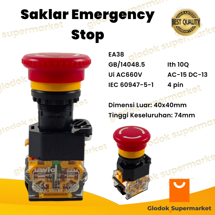 Saklar Emergency Stop Ewig EA38 Push Button Switch Tombol Jamur ...