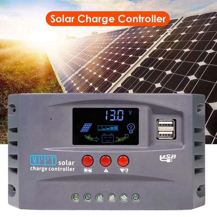 12V 24V MPPT Solar Charging Controller Smart MPPT Controller Display Dual USB Voltage ...