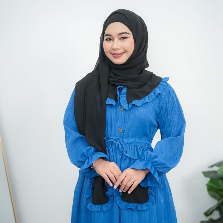 เดรสแขนระบาย มีกระเป๋าด้านหน้า มีเชือกผูกเอว สไตล์น่ารัก IM61 รุสมีนีมุสลิม | Lazada.co.th