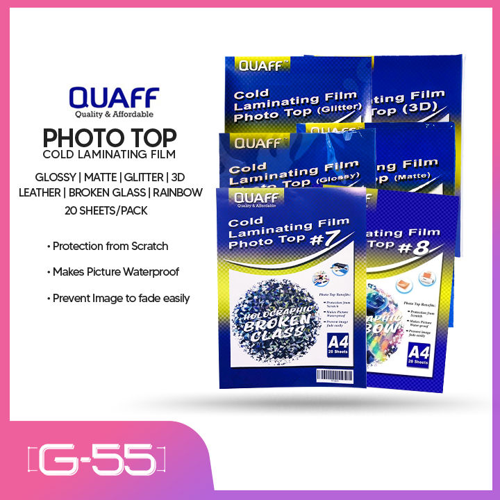 QUAFF Photo Top 20 Sheets ( Cold Laminating Film ) Glossy | Matte ...