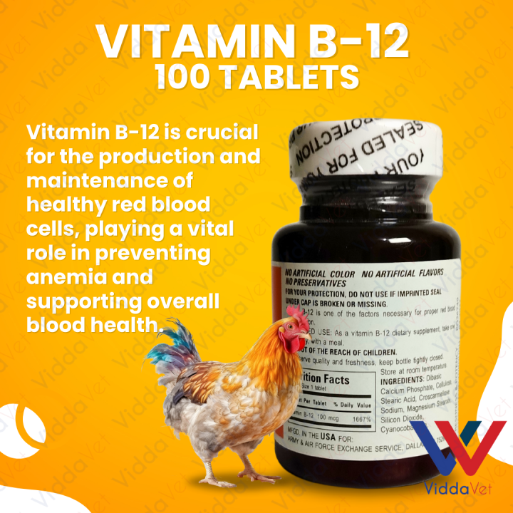 Viddavet Vitamin B-12 100 Tablets Ultra B-12 Formula for animals ...