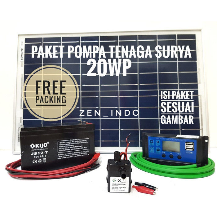 PAKET POMPA TENAGA SURYA SOLAR PANEL 20WP POMPA DC 12V 240L/H 4,2 WATT ...