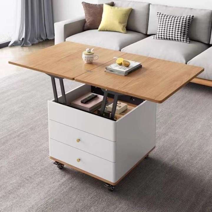 Mobile Lifting Coffee Table Wooden Dining Table Multifunctional Folding ...