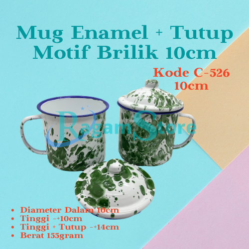Mug Enamel Brilik + Tutup 10cm / Gelas Jadul + Tutup 10cm Kode C-526 ...