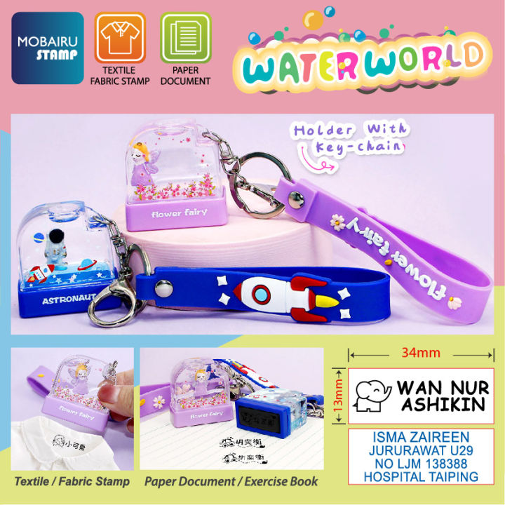 WaterWorld Stamp Keychain with Straps Flash/Pre-Ink Customized Name ...