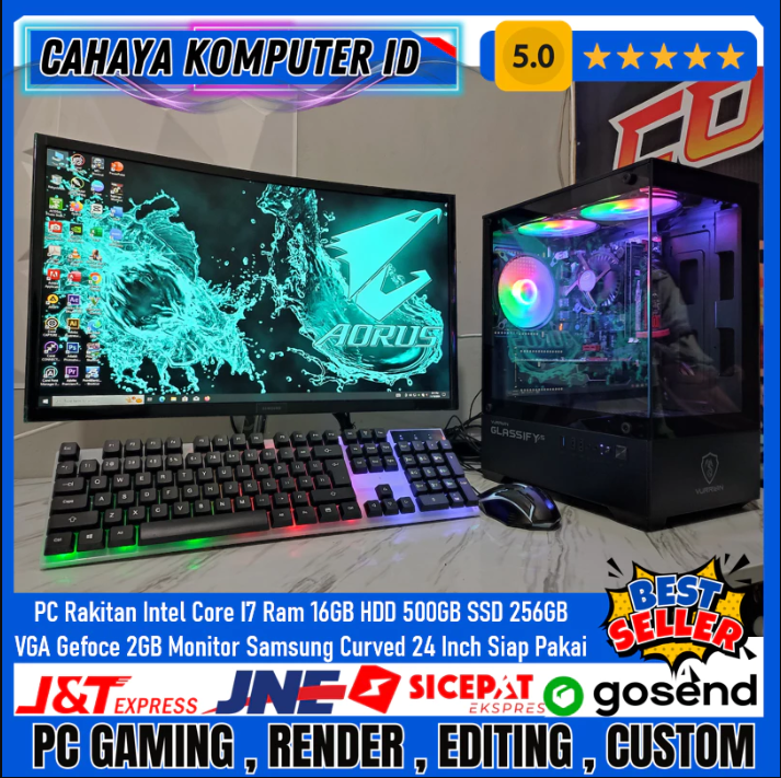 PC Gaming Editing Intel Core I7 Ram 16GB SSD 256GB VGA 2GB Monitor ...